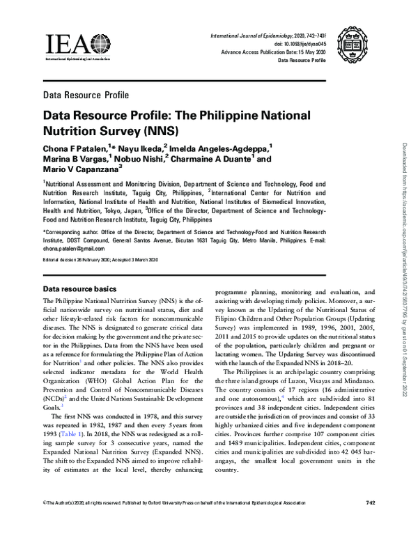 (PDF) Data Resource Profile: The Philippine National Nutrition Survey (NNS)