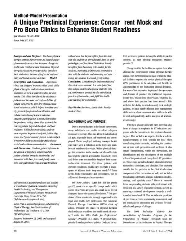 (PDF) A Unique Preclinical Experience: Concur rent Mock and Pro Bono ...