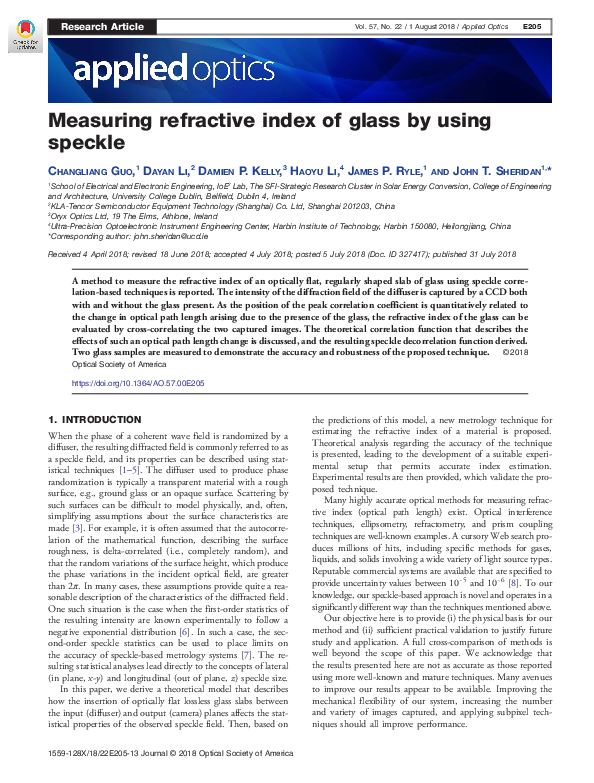 (PDF) Measuring refractive index of glass by using speckle