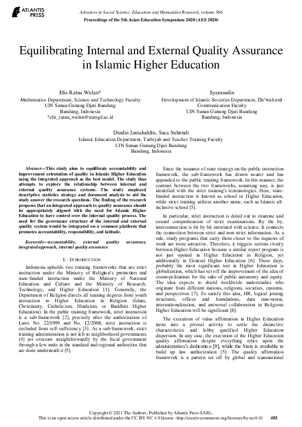 (PDF) Equilibrating Internal and External Quality Assurance in Islamic Higher Education