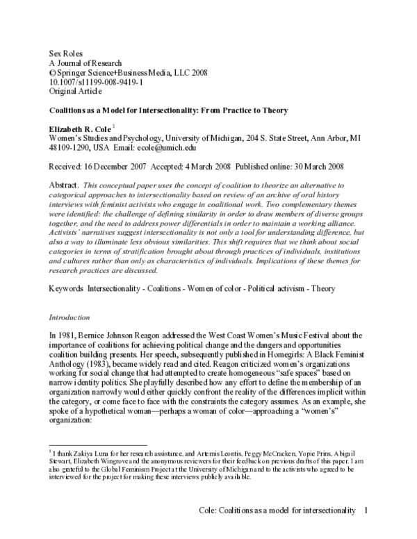 (PDF) Coalitions as a Model for Intersectionality: From Practice to Theory