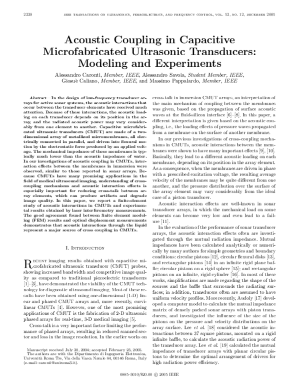 Acoustic coupling in capacitive microfabricated ultrasonic transducers ...