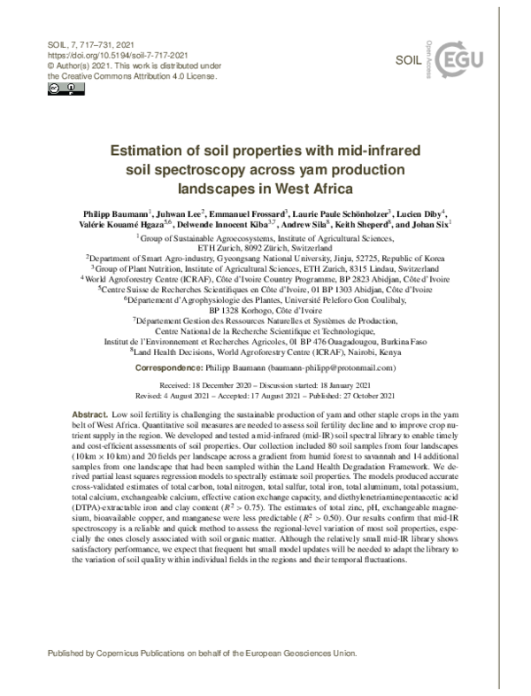 (PDF) Estimation of soil properties with mid-infrared soil spectroscopy across yam production ...