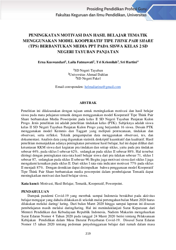 (PDF) Peningkatan Motivasi Dan Hasil Belajar Tematik Menggunakan Model ...