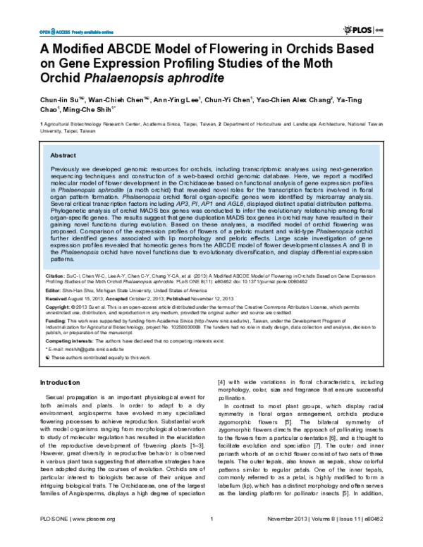 (PDF) A Modified ABCDE Model of Flowering in Orchids Based on Gene ...