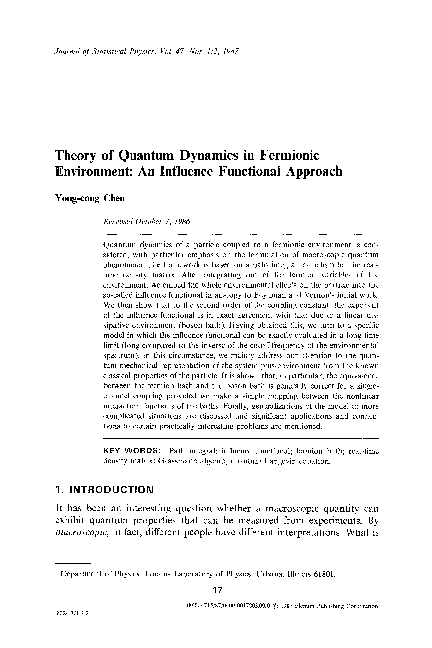 (PDF) Theory of quantum dynamics in fermionic environment: An influence functional approach