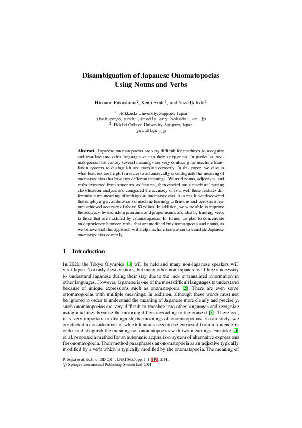 (PDF) Disambiguation of Japanese Onomatopoeias Using Nouns and Verbs