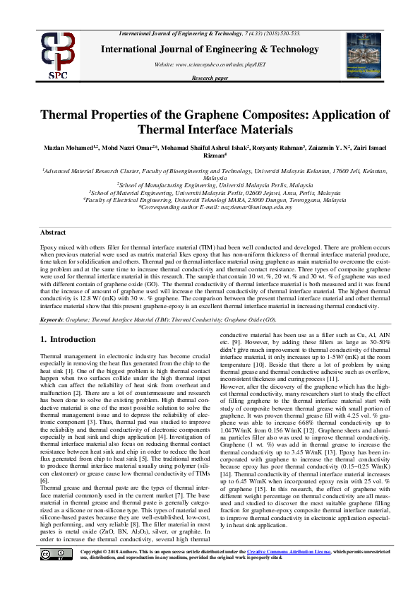 (PDF) Thermal Properties of the Graphene Composites: Application of ...