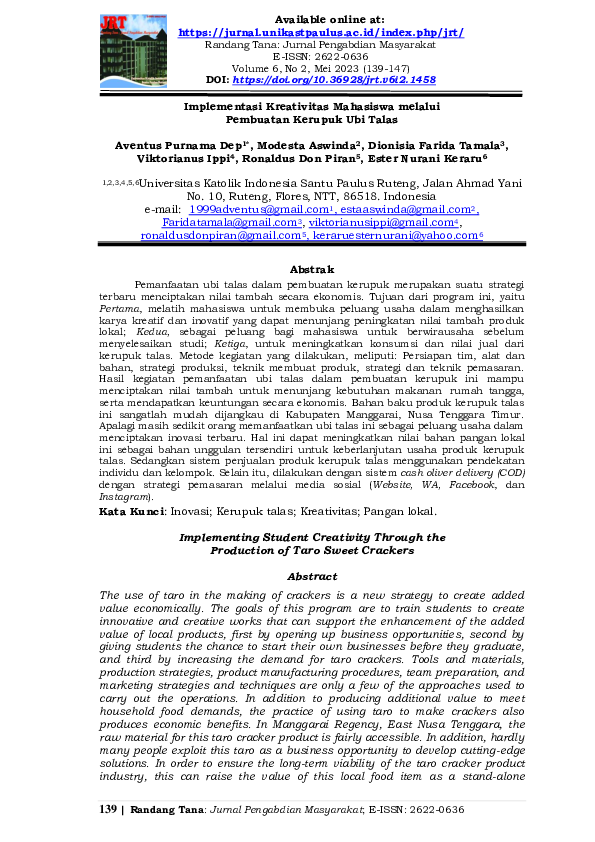 (PDF) Implementing Student Creativity Through the Production of Taro ...