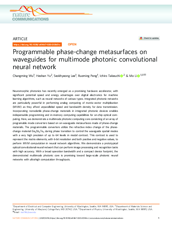 (PDF) Programmable phase-change metasurfaces on waveguides for multimode photonic convolutional ...