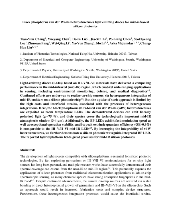 (PDF) Black phosphorus van der Waals heterostructures light emitting ...