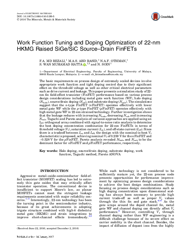 (PDF) Work Function Tuning and Doping Optimization of 22-nm HKMG Raised ...