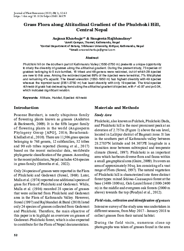 (PDF) Grass Flora along Altitudinal Gradient of the Phulchoki Hill ...