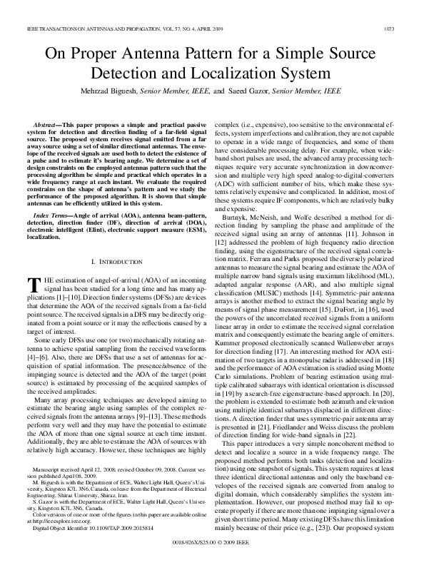 Pdf On Proper Antenna Pattern For A Simple Source Detection And Localization System