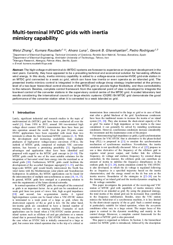 (PDF) Multi‐terminal HVDC grids with inertia mimicry capability | ALVARO LUNA - Academia.edu