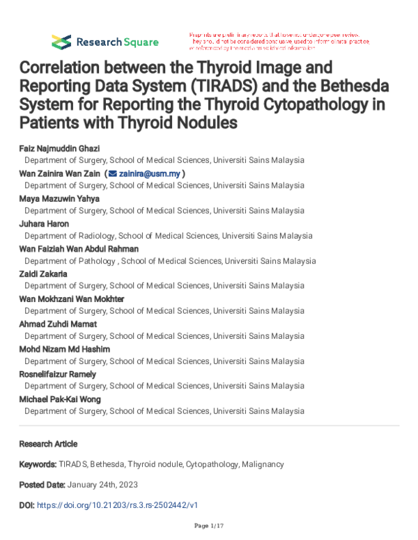 (PDF) Correlation between the Thyroid Image and Reporting Data System ...