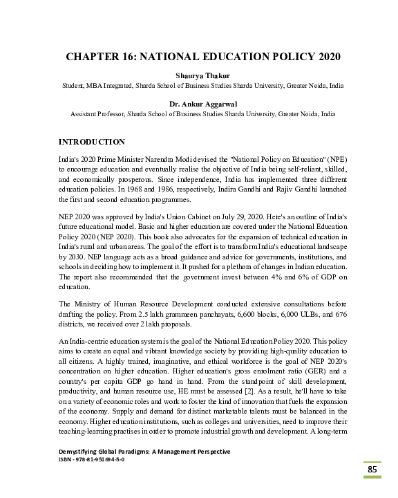 Pdf National Education Policy 2020
