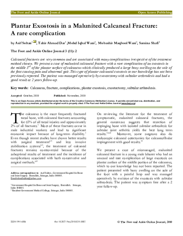 (PDF) Plantar Exostosis in a Malunited Calcaneal Fracture: A rare ...