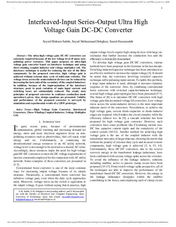 (PDF) Interleaved-Input Series-Output Ultra-High Voltage Gain DC–DC Converter