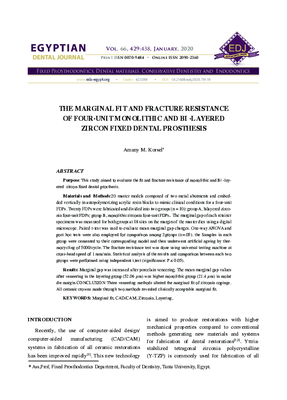 (PDF) The Marginal Fit and Fracture Resistance of Four‑Unit Monolithic ...