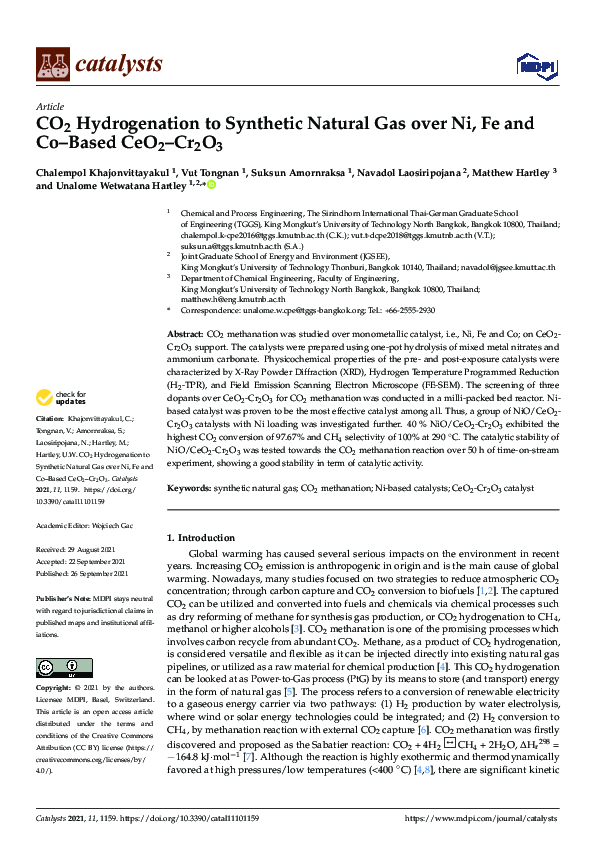 (PDF) CO2 Hydrogenation to Synthetic Natural Gas over Ni, Fe and Co ...