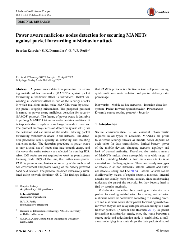 (PDF) Power aware malicious nodes detection for securing MANETs against packet forwarding ...