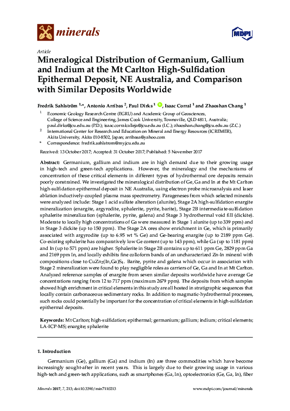 (PDF) Mineralogical Distribution of Germanium, Gallium and Indium at ...