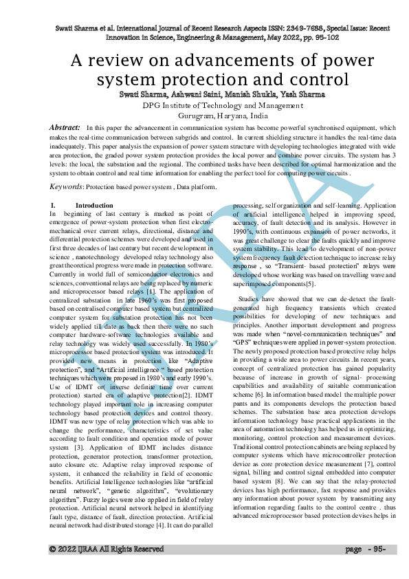 (PDF) A review on advancements of power system protection and control