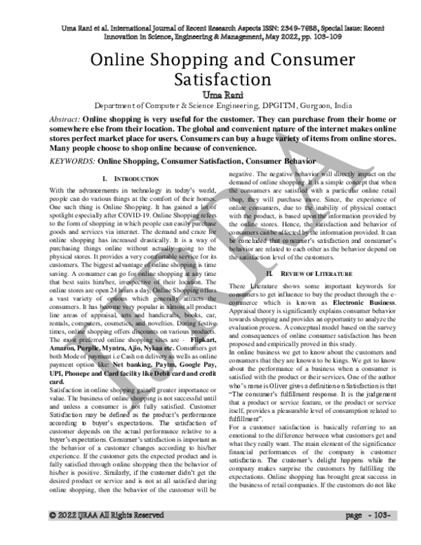 (PDF) Online Shopping and Consumer Satisfaction