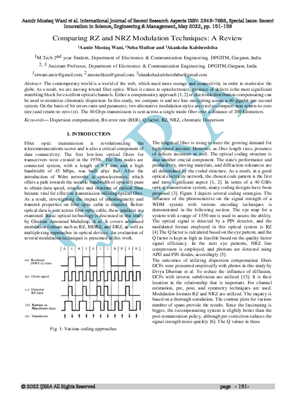 (PDF) Comparing RZ and NRZ Modulation Techniques: A Review