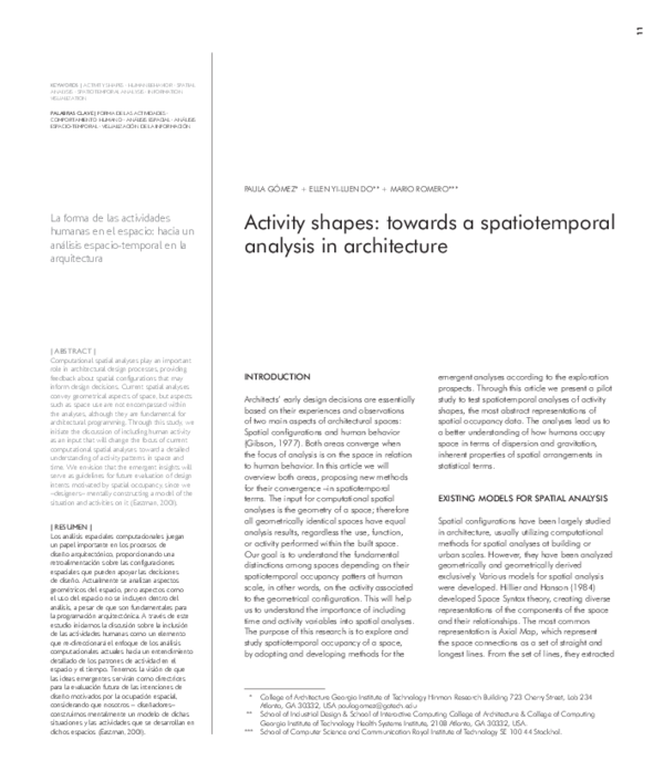 (PDF) Activity shapes: towards a spatiotemporal analysis in architecture