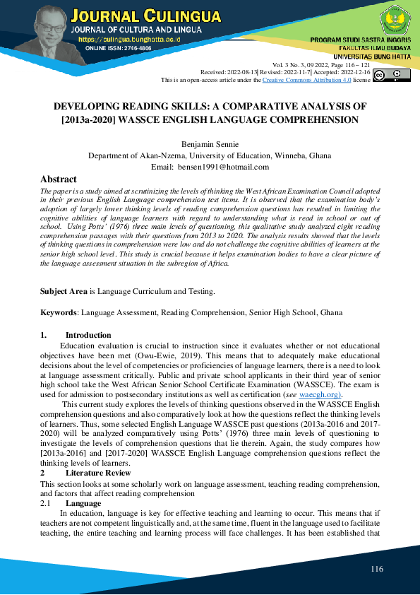 (PDF) DEVELOPING READING SKILLS: A COMPARATIVE ANALYSIS OF [2013a-2020 ...