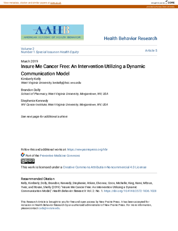 (PDF) Insure Me Cancer Free: An Intervention Utilizing a Dynamic ...