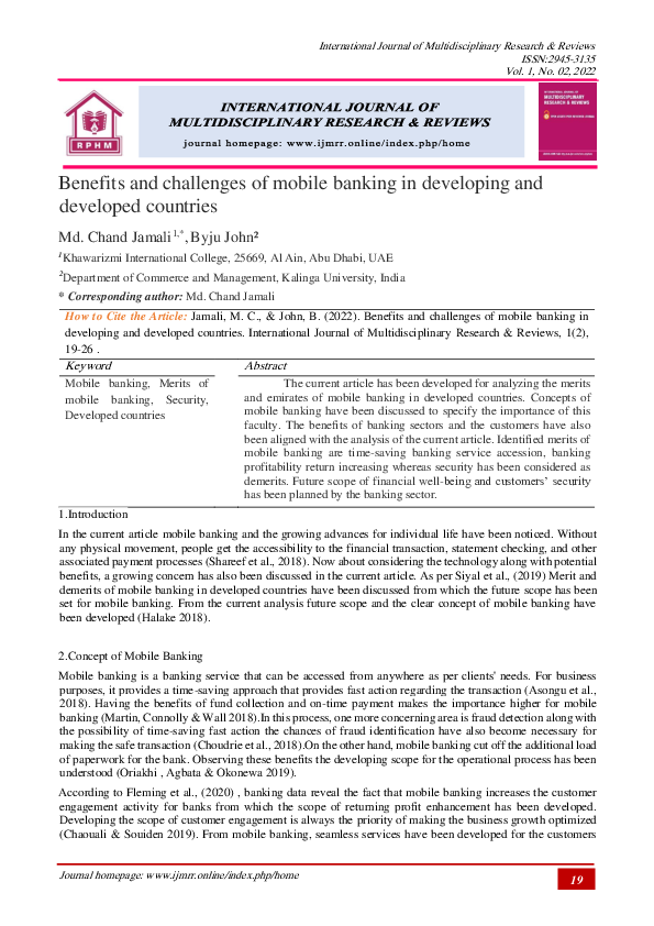 (PDF) Benefits and challenges of mobile banking in developing and ...