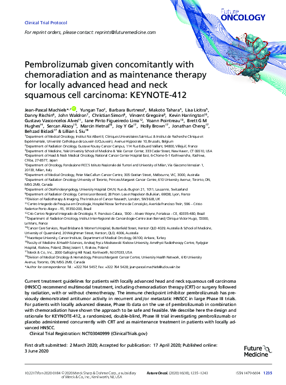 (PDF) Pembrolizumab given concomitantly with chemoradiation and as ...