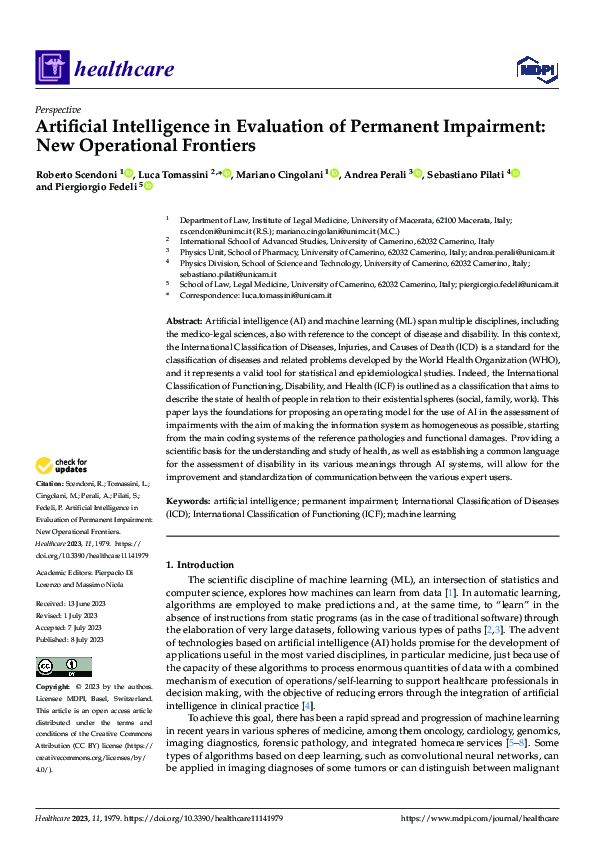 (PDF) Artificial Intelligence in Evaluation of Permanent Impairment: New Operational Frontiers