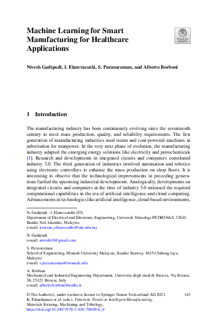 (PDF) Machine Learning for Smart Manufacturing for Healthcare Applications