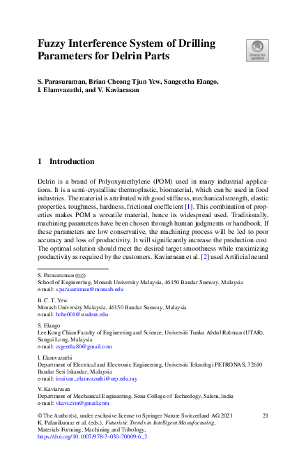 (PDF) Fuzzy Interference System of Drilling Parameters for Delrin Parts