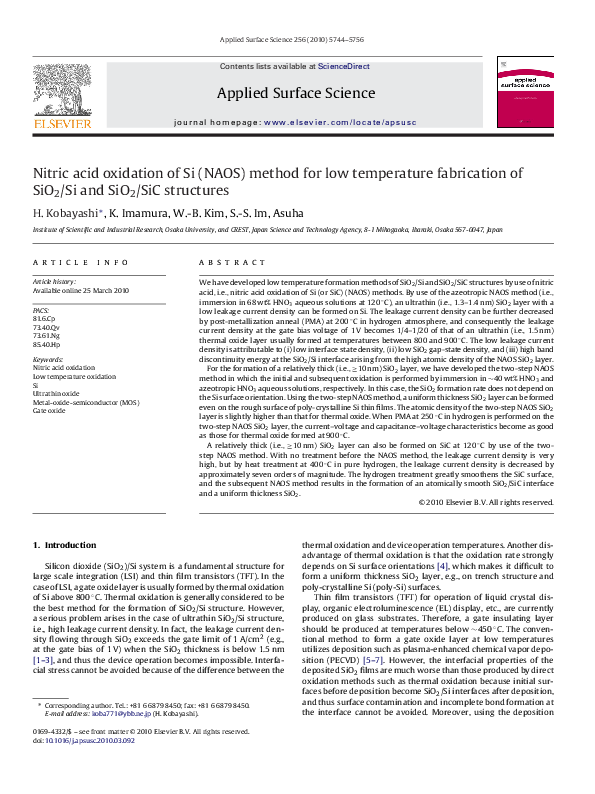 (PDF) Nitric acid oxidation of Si (NAOS) method for low temperature fabrication of SiO2/Si and ...
