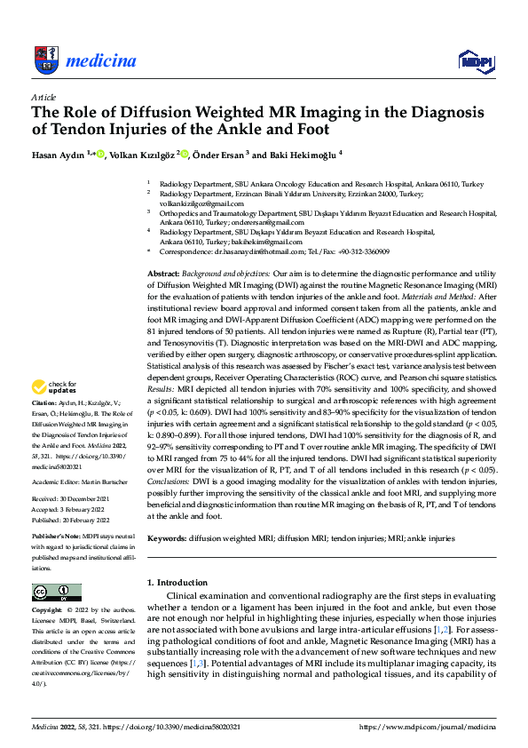 (PDF) The Role of Diffusion Weighted MR Imaging in the Diagnosis of Tendon Injuries of the Ankle ...