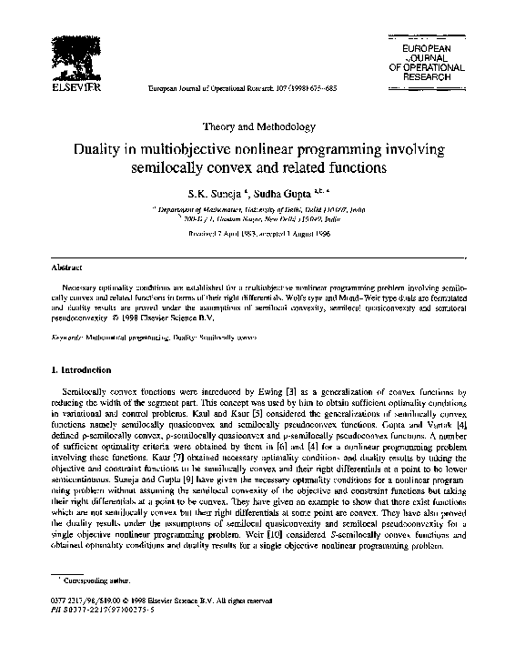 (PDF) Duality in multiobjective nonlinear programming involving semilocally convex and related ...