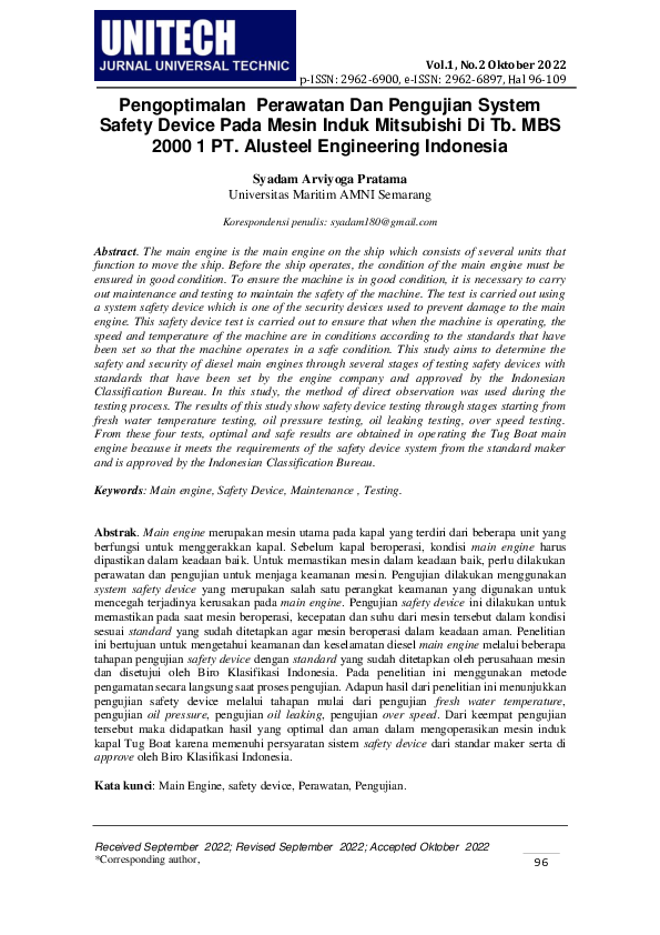 (PDF) Pengoptimalan Perawatan Dan Pengujian System Safety Device Pada ...
