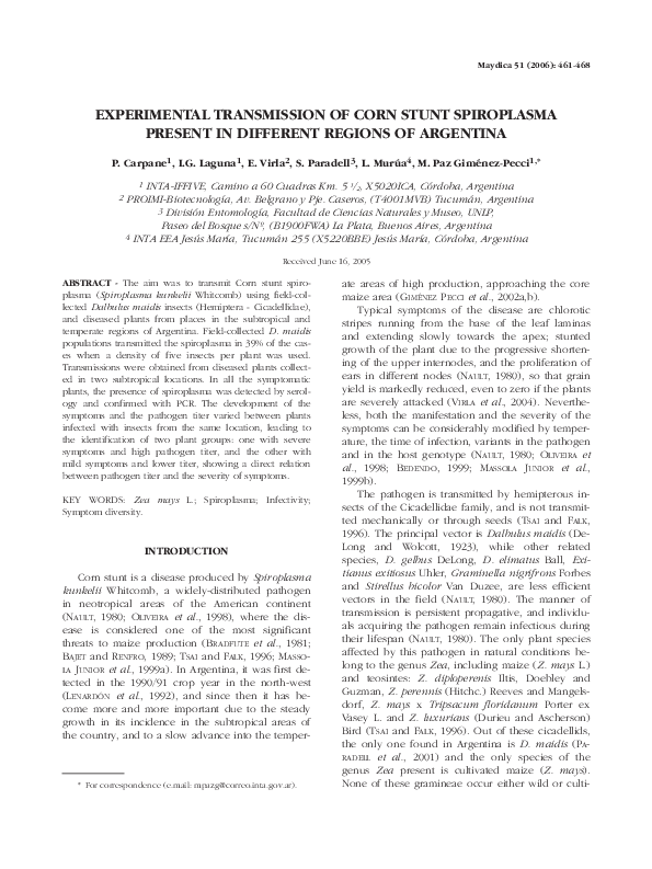 (PDF) Experimental Transmission of Corn Stunt Spiroplasma Present in ...