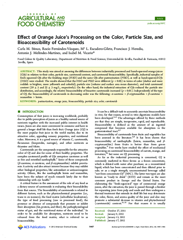 (PDF) Effect of Orange Juice's Processing on the Color, Particle Size ...