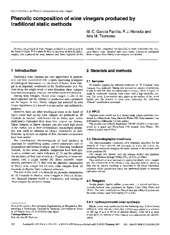 (PDF) Phenolic composition of wine vinegars produced by traditional ...
