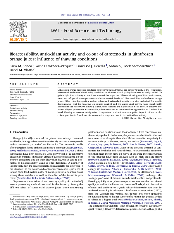 (PDF) Thawing Conditions Affect Antioxidant and Colour in Orange Juice