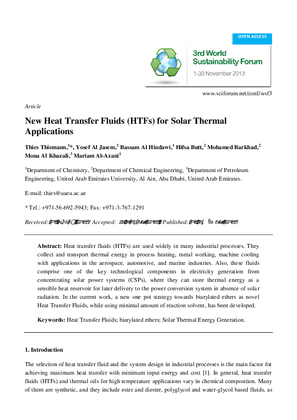 (PDF) New Heat Transfer Fluids (HTFs) for Solar Thermal Applications