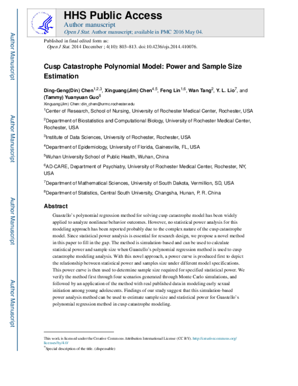 (PDF) Cusp Catastrophe Polynomial Model: Power and Sample Size Estimation