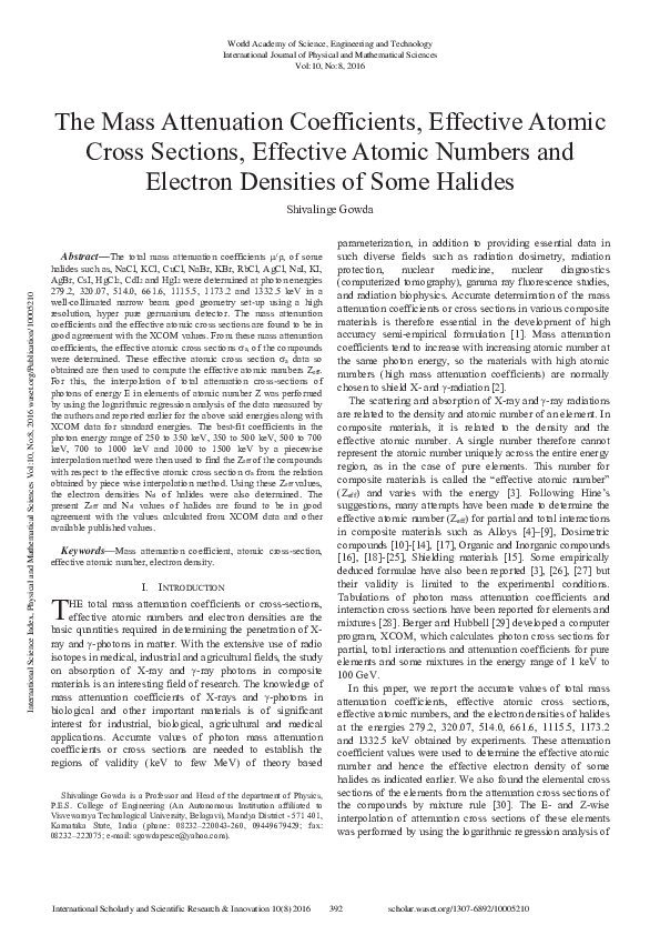(PDF) The Mass Attenuation Coefficients, Effective Atomic Cross Sections, Effective Atomic ...