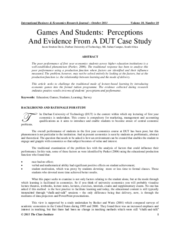 (PDF) Games And Students: Perceptions And Evidence From A DUT Case Study